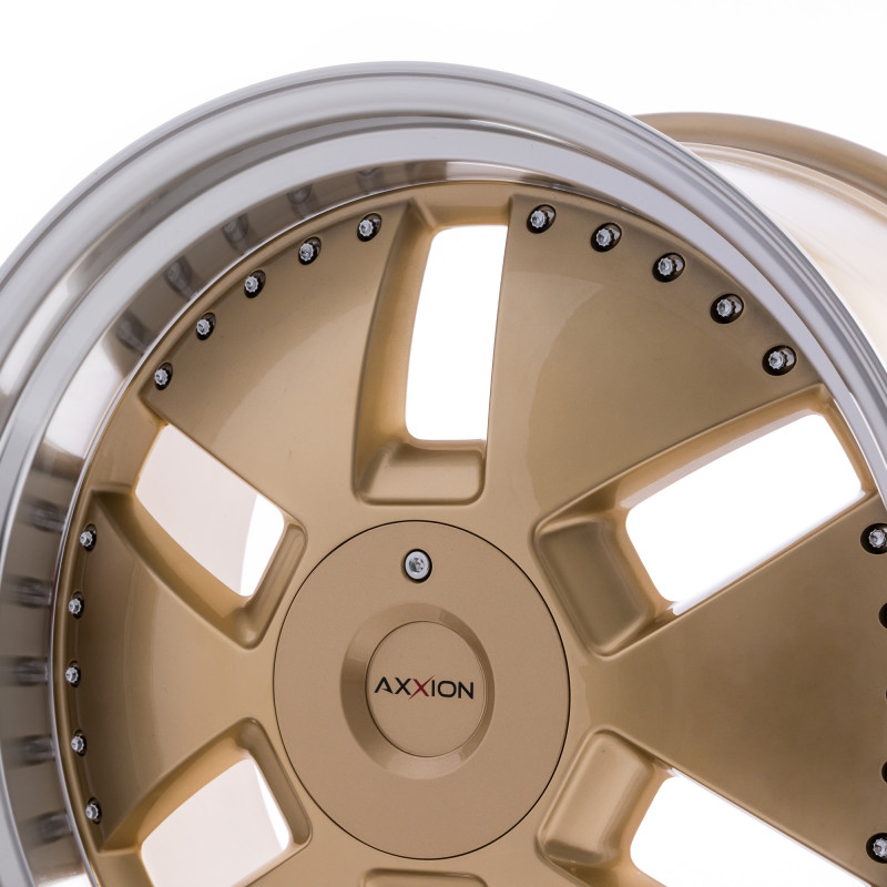 AXXION Y1 gold glänzend lackiert mit hochglanzpoliertem felgenbett | felgenshop.de